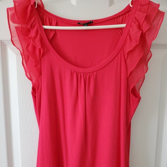 Express | Tops | Express Pink Ruffle Sleeve Tee | Poshmark